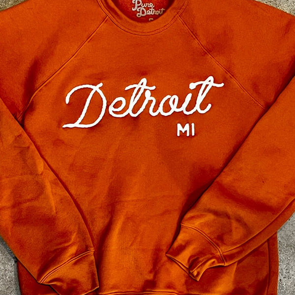 Detroit MI Sweatshirt - Embroidered/ Burnt Orange / Unisex - Pure Detroit