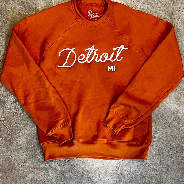 Detroit MI Sweatshirt - Embroidered/ Burnt Orange / Unisex - Pure Detroit