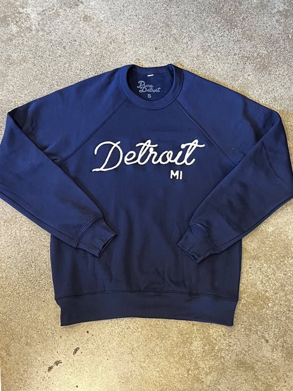 Detroit MI Sweatshirt - Embroidered / Navy / Unisex - Pure Detroit