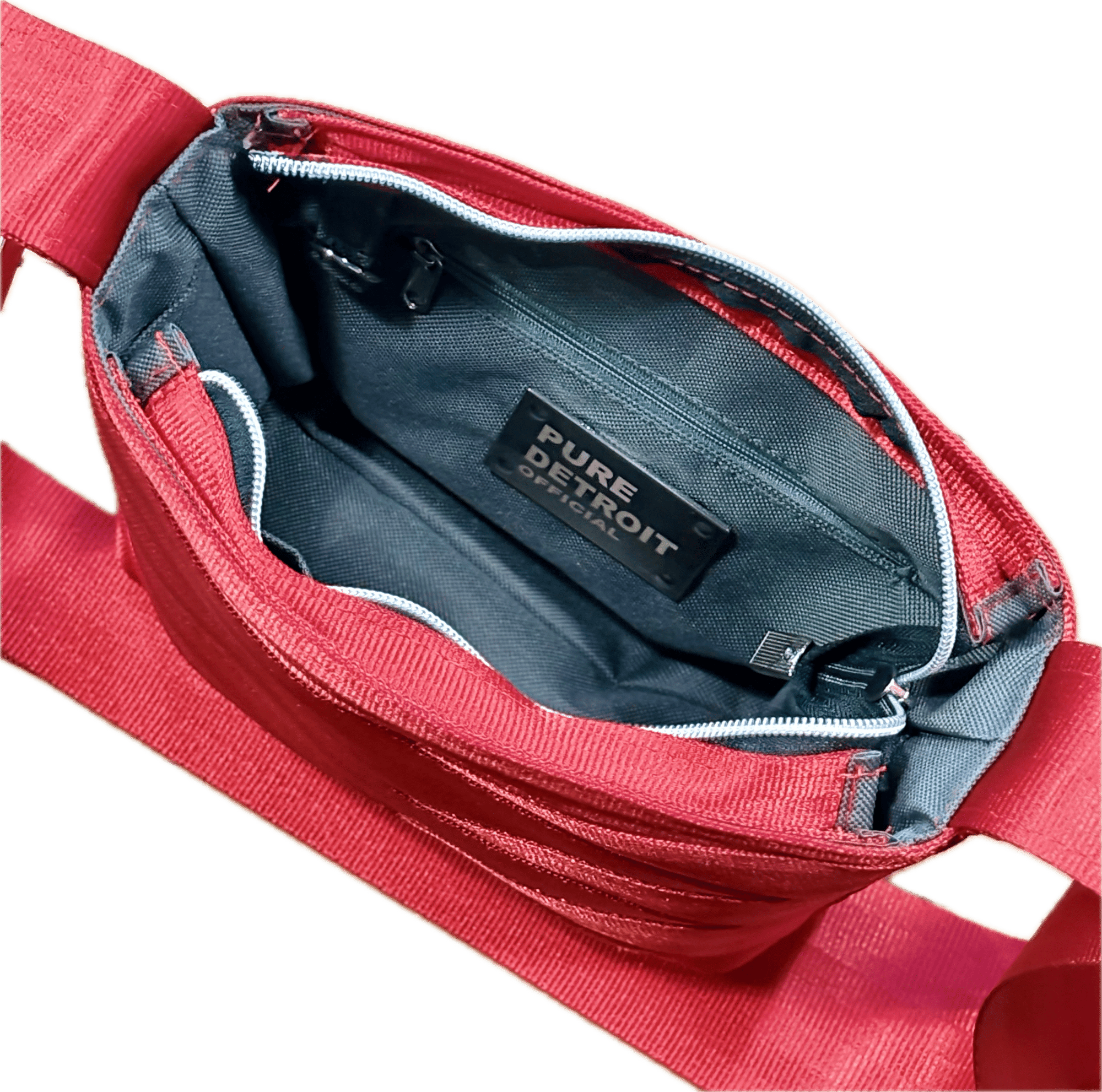 Pure Detroit OFFICIAL - Medium City Slinger Tote Seatbelt Bag - Crimso