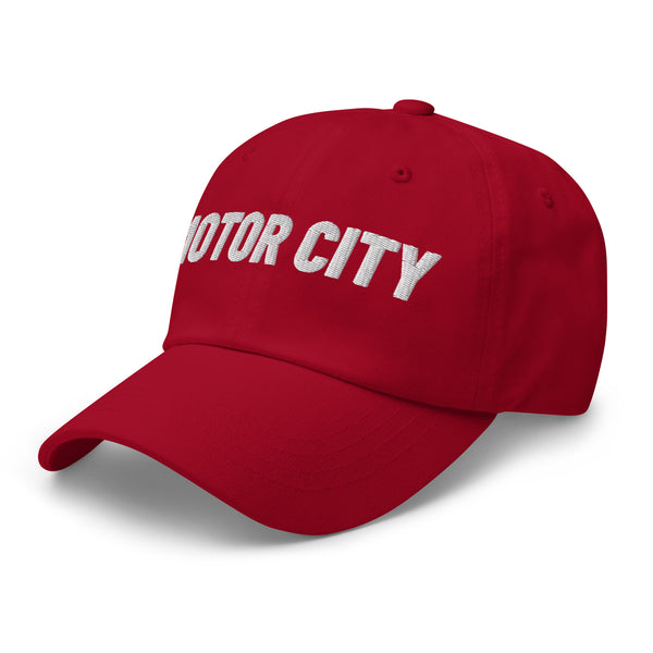 Motor City Embroidered Cotton Twill Dad Hat - Red / White - Pure Detroit