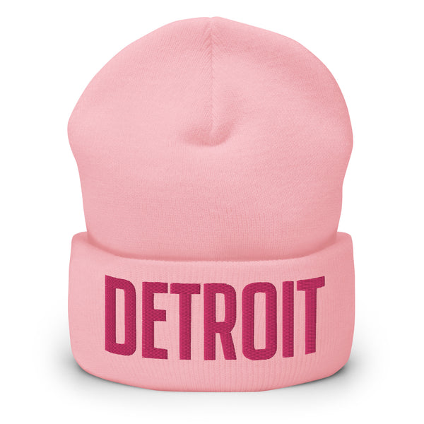 Detroit Embroidered Cuffed Beanie - Pink - Pure Detroit