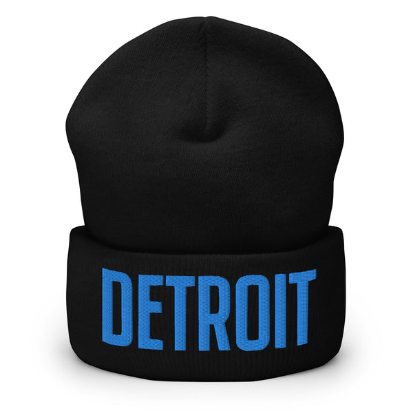Detroit Embroidered Cuffed Beanie - Black / Blue - Pure Detroit