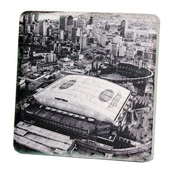 Ford Field Aerial Black & White Porcelain Tile Coaster - Pure Detroit