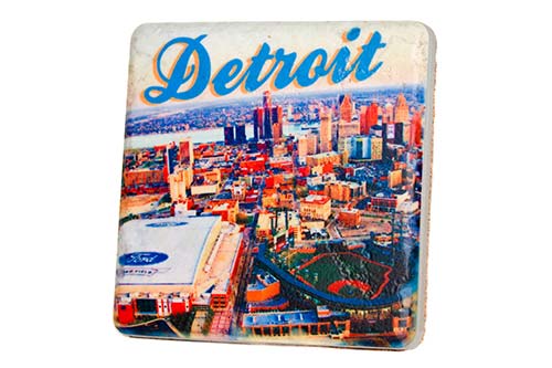 Detroit Stadium Skyline Porcelain Tile Coaster - Pure Detroit