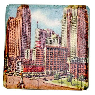 Vintage Downtown Detroit Porcelain Tile Coaster - Pure Detroit