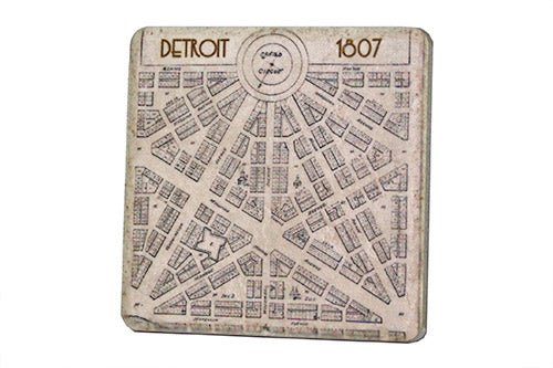 Vintage 1807 Detroit Map Porcelain Tile Coaster - Pure Detroit