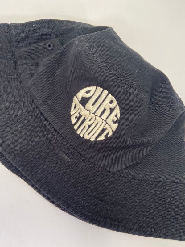 Pure Detroit Retro Bucket Hat/ Unisex / Cream + Black